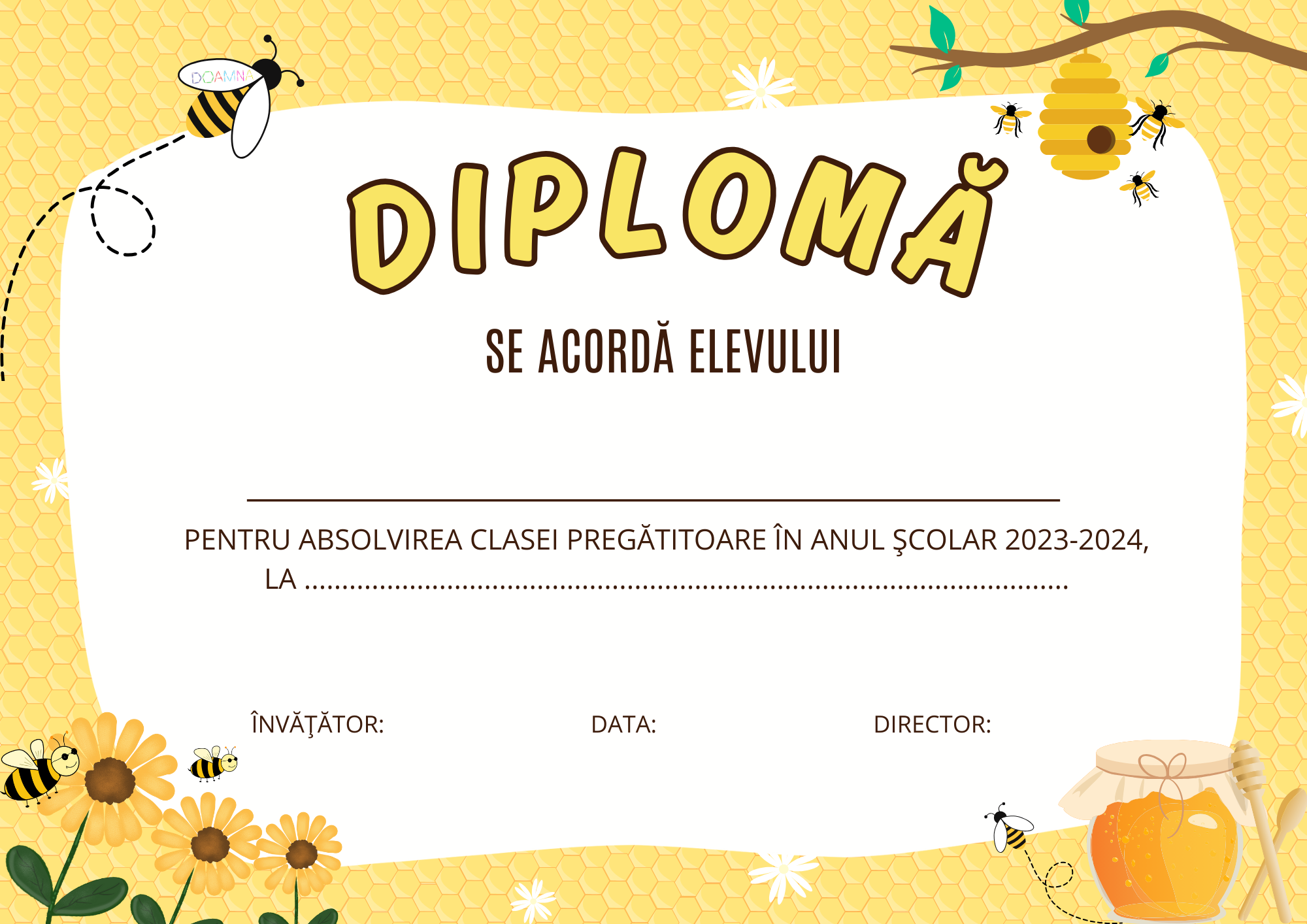 Diplomă de final de an cu albinuțe DOAMNA.org