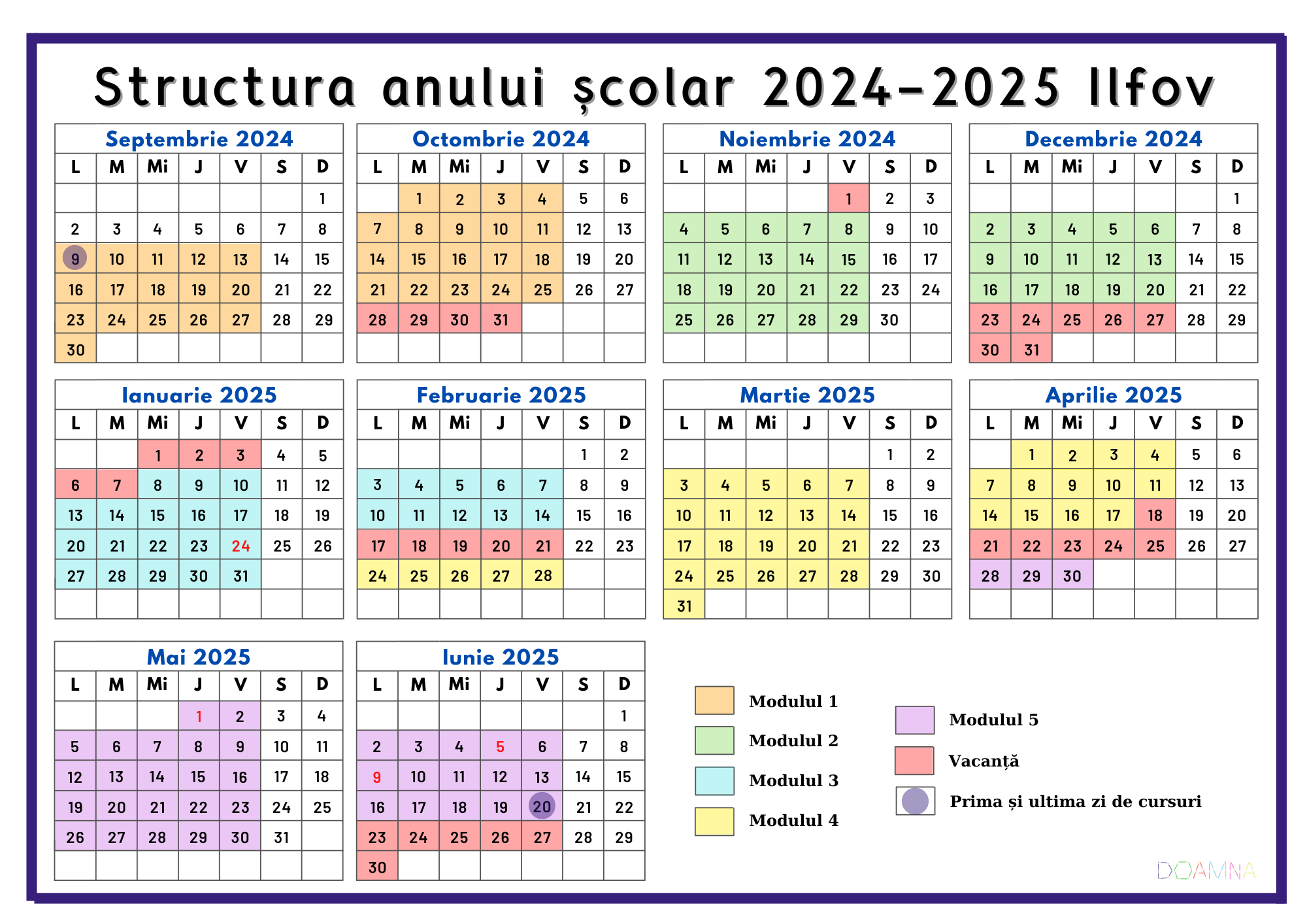 Structura anului școlar 2024-2025 Ilfov DOAMNA.org